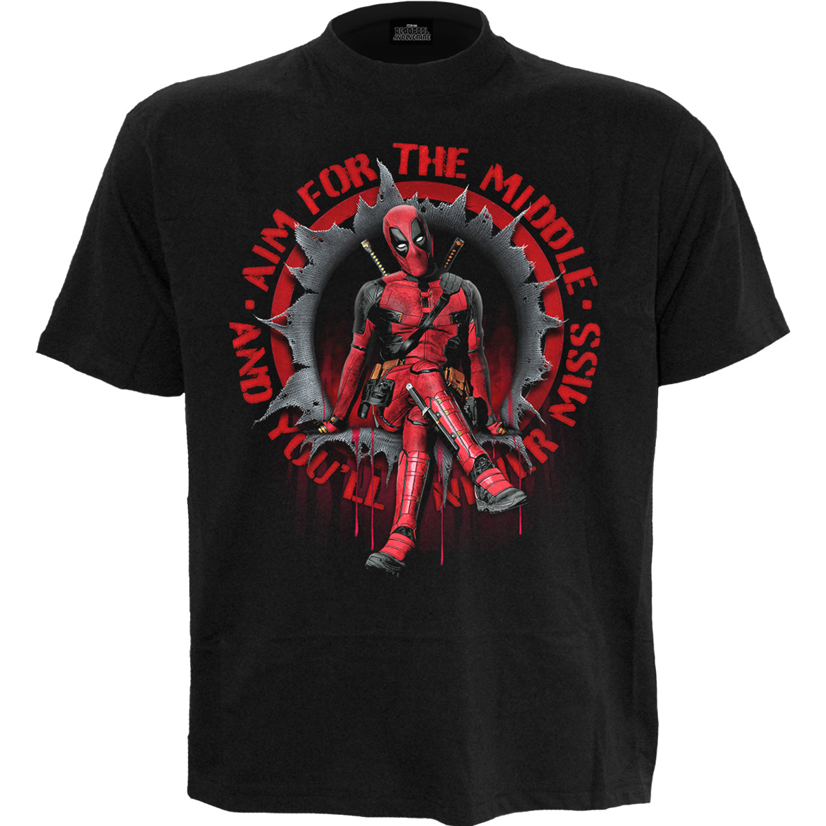 DEADPOOL - AIM FOR THE MIDDLE - Front Print T-Shirt Black – Paradiso ...