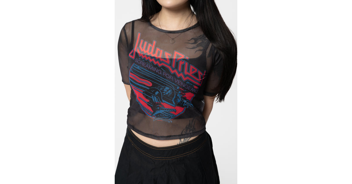 Judas Priest Screaming For Vengeance Mesh Crop Top – Paradiso Clothing